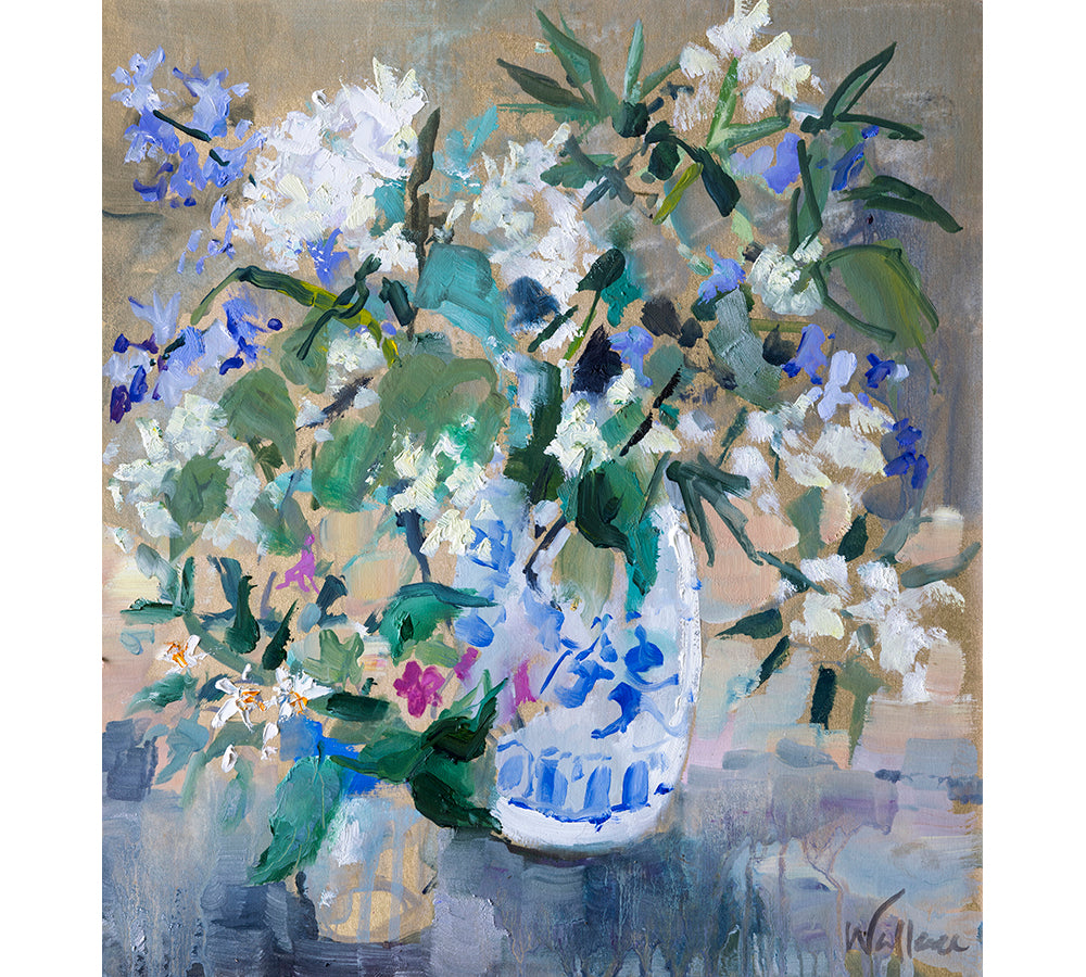 Bluebells and Blossom in Vase – Laura Wallace Art