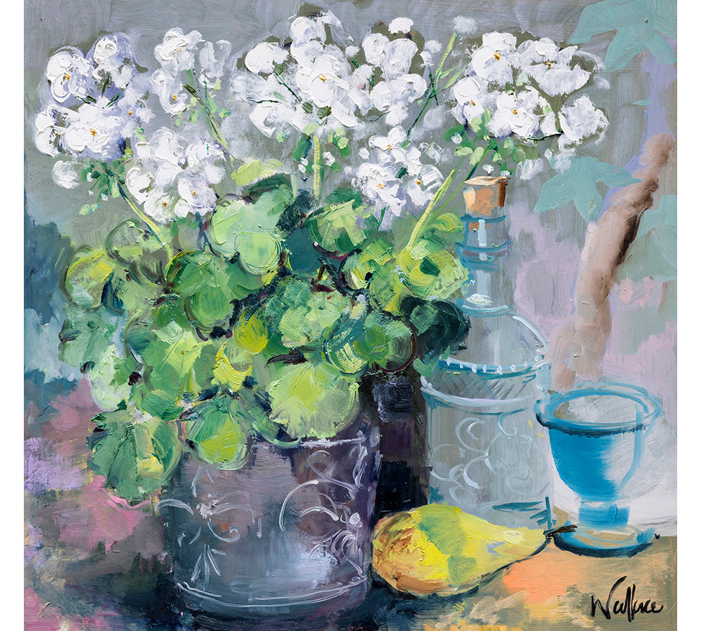 White Geraniums Still Life – Laura Wallace Art