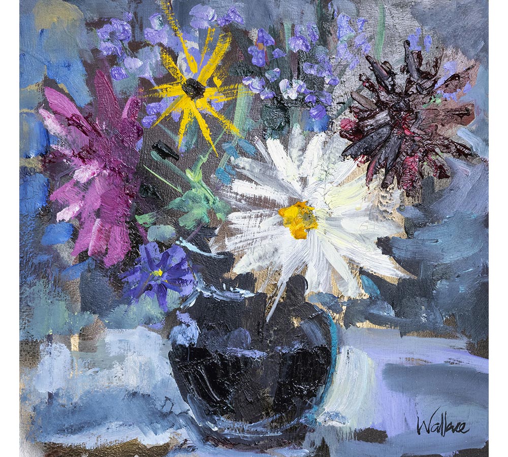 Dahlias in Black Vase – Laura Wallace Art